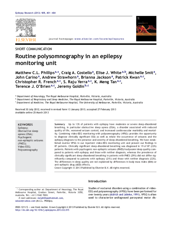 (PDF) Routine polysomnography in an epilepsy monitoring unit