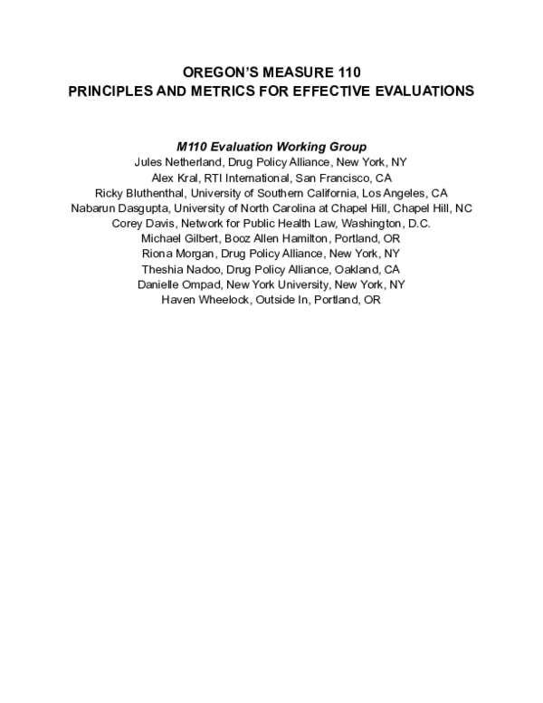 (PDF) Oregon's Measure 110: Principles and Metrics for Effective Evaluation
