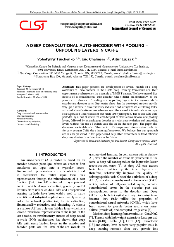 Pdf A Deep Convolutional Auto Encoder With Pooling Unpooling Layers