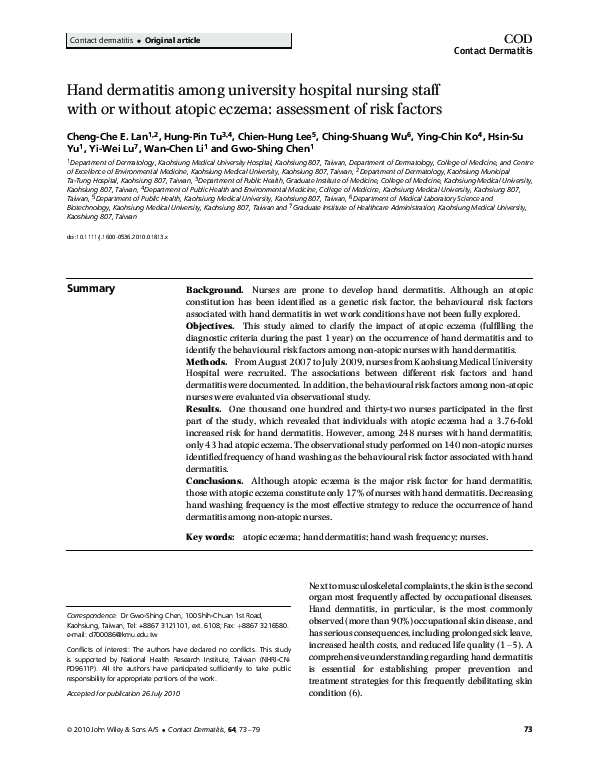(PDF) Hand dermatitis among university hospital nursing staff with or ...