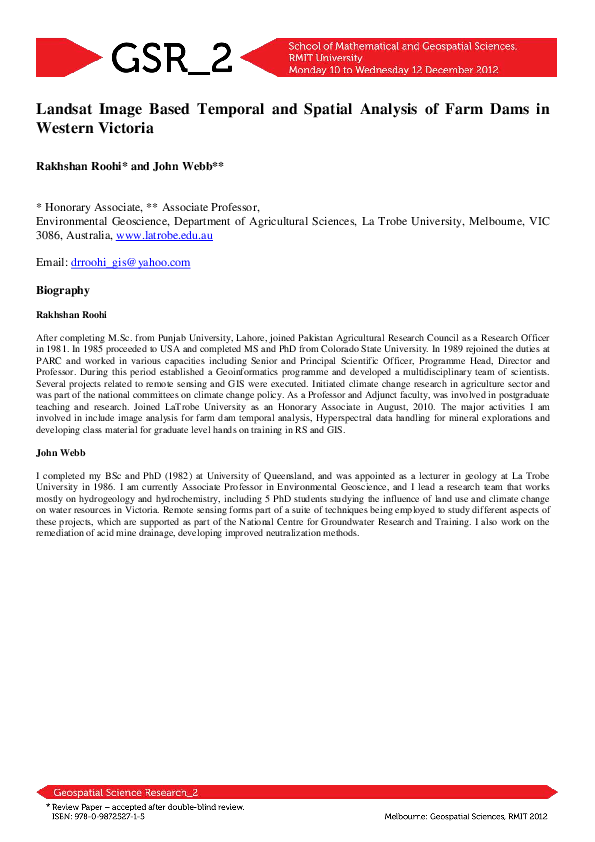 (PDF) Landsat Image Based Temporal and Spatial Analysis of Farm Dams in Western Victoria