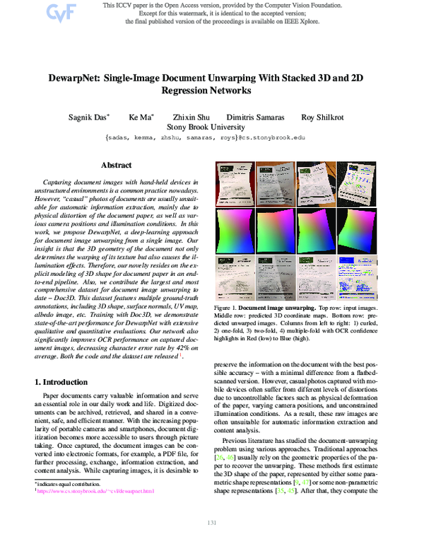 (PDF) DewarpNet: Single-Image Document Unwarping With Stacked 3D and 2D Regression Networks