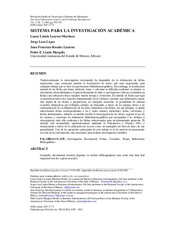 (PDF) System for the Academic Investigation