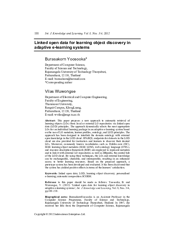 (PDF) Linked Open Data for Learning Object Discovery: Adaptive e-Learning Systems | Vilas ...
