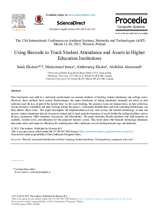 (PDF) Using Barcode to Track Student Attendance and Assets in Higher ...