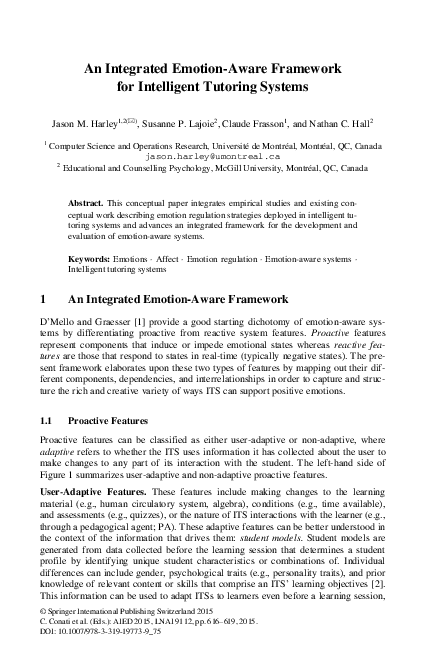 (PDF) An Integrated Emotion-Aware Framework for Intelligent Tutoring Systems