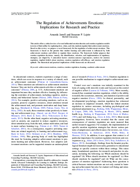 (PDF) The regulation of achievements emotions: Implications for ...