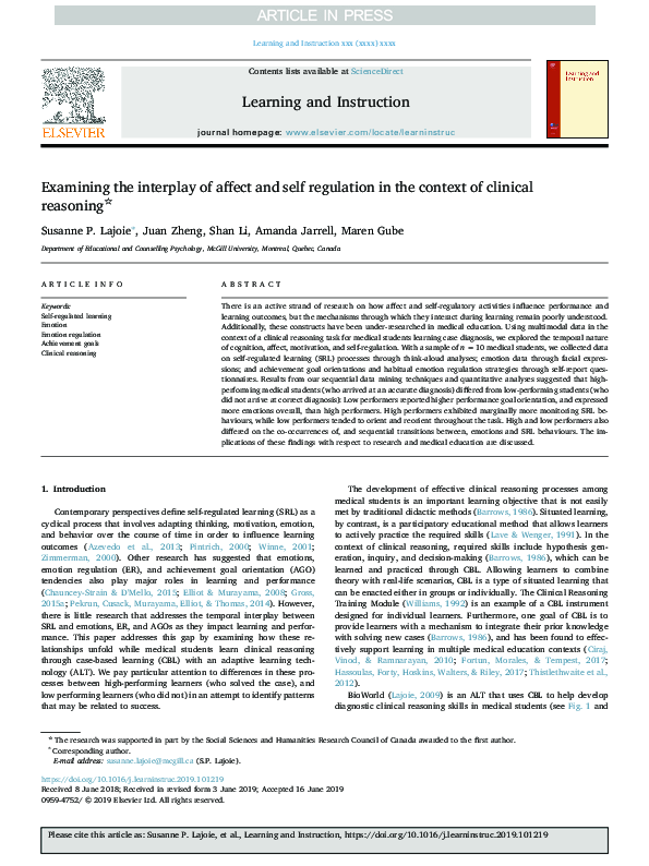 (PDF) Examining the interplay of affect and self regulation in the ...