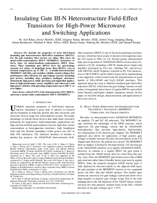 (PDF) Insulating gate III-N heterostructure field-effect transistors for high-power microwave ...