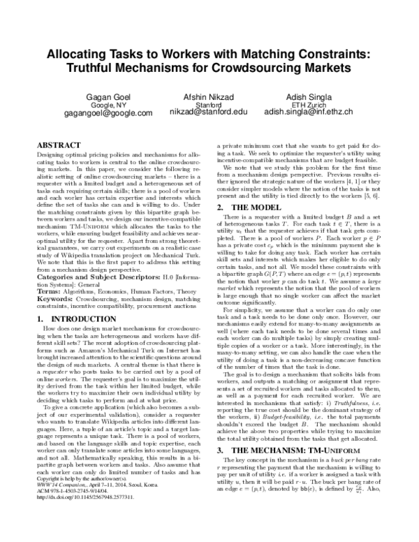 (PDF) Allocating tasks to workers with matching constraints
