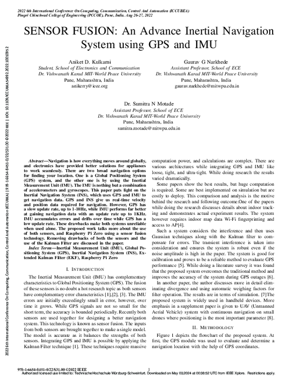 (PDF) SENSOR FUSION: An Advance Inertial Navigation System using GPS and IMU