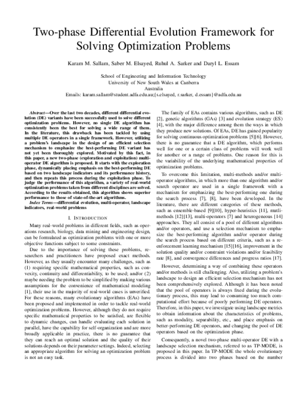 (PDF) Two-phase differential evolution framework for solving ... (PDF) Two-phase differential evolution framework for solving ...