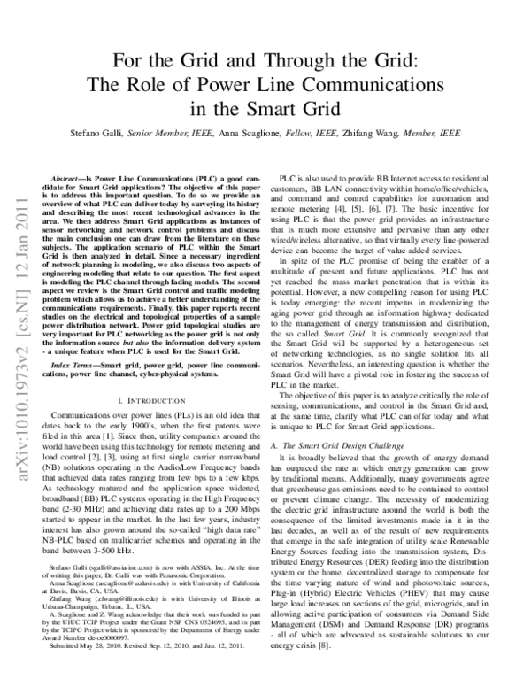 Pdf For The Grid And Through Thegrid Theroleof Power Line Communications In The Smart Grid The