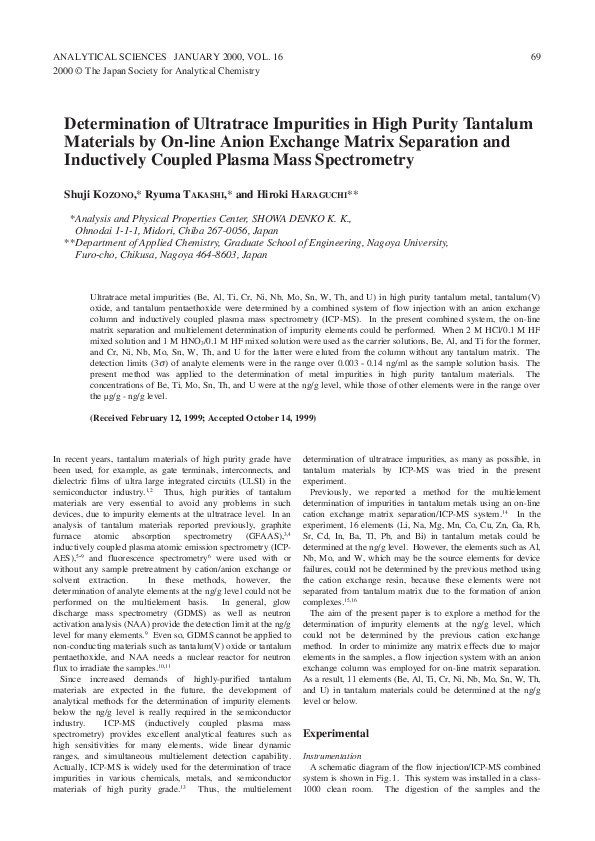 (PDF) Determination of Ultratrace Impurities in High Purity Tantalum ...