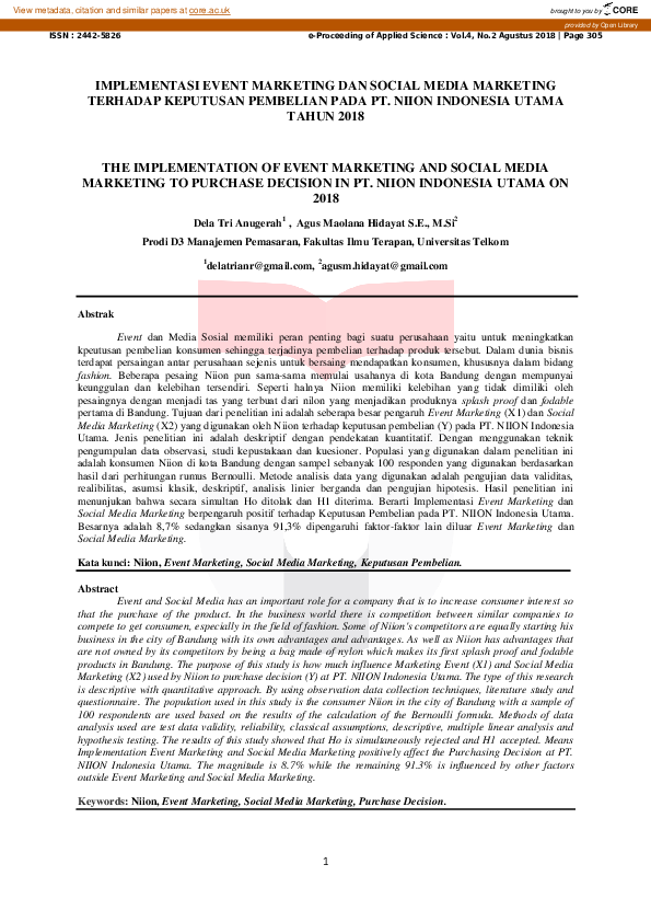 (PDF) Implementasi Event Marketing Dan Social Media Marketing Terhadap Keputusan Pembelian Pada ...