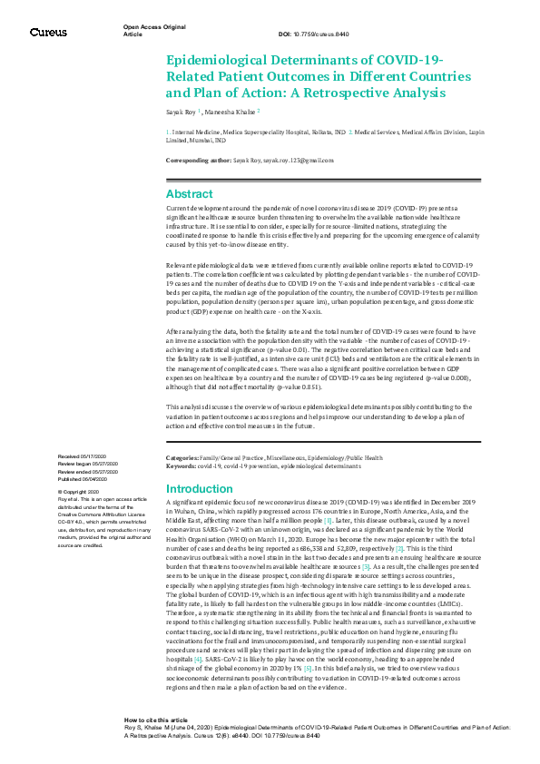 (PDF) Epidemiological Determinants of COVID-19-Related Patient Outcomes ...