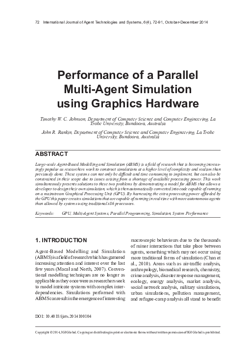 (PDF) Performance of a Parallel Multi-Agent Simulation using Graphics Hardware