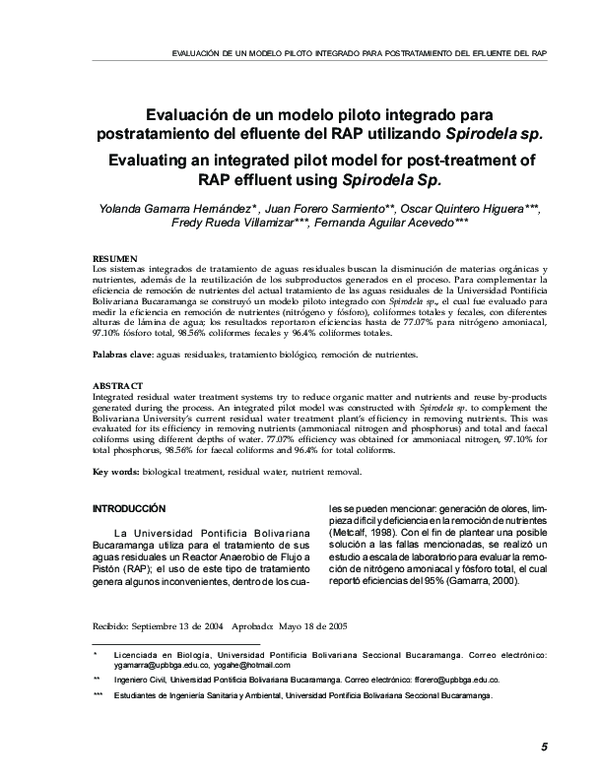 (PDF) EvaluaciÛn de un modelo piloto integrado para postratamiento del efluente del RAP ...