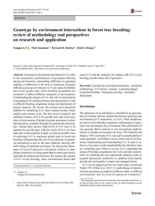 (PDF) Genotype by environment interactions in forest tree breeding: review of methodology and ...