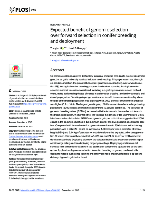 (PDF) Expected benefit of genomic selection over forward selection in ...