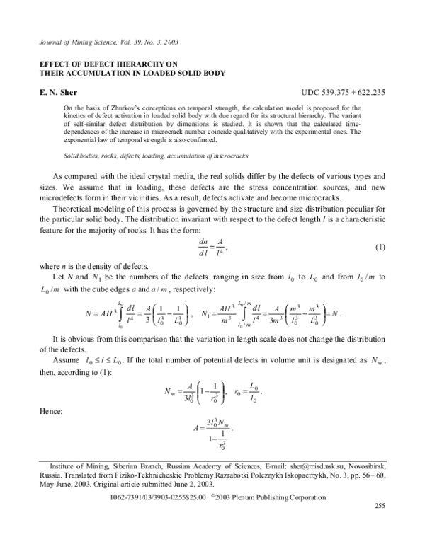 (PDF) Effect of Defect Hierarchy on Their Accumulation in Loaded Solid Body