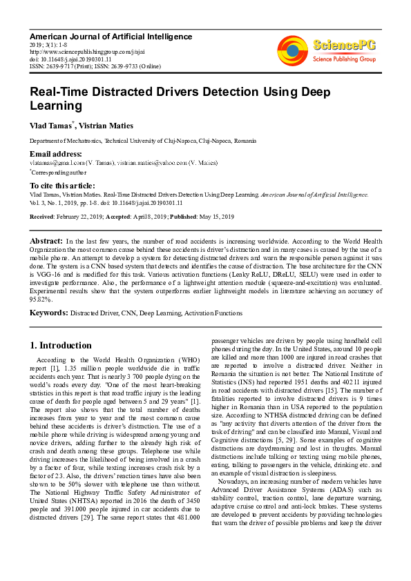 (PDF) Real‐time detection of distracted driving based on deep learning