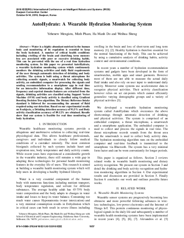 (PDF) AutoHydrate: A wearable hydration monitoring system