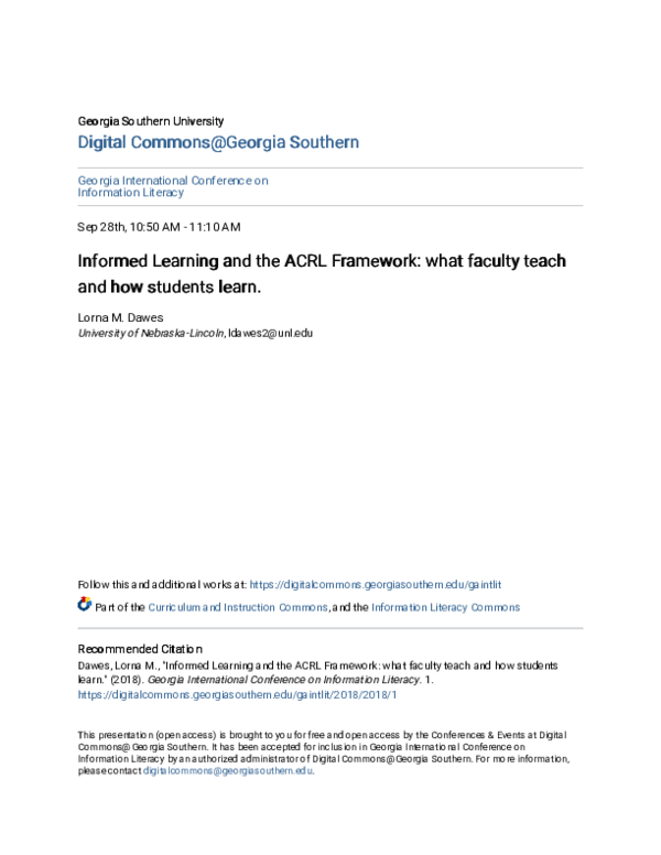 (PDF) Informed Learning and the ACRL Framework: what faculty teach and ...