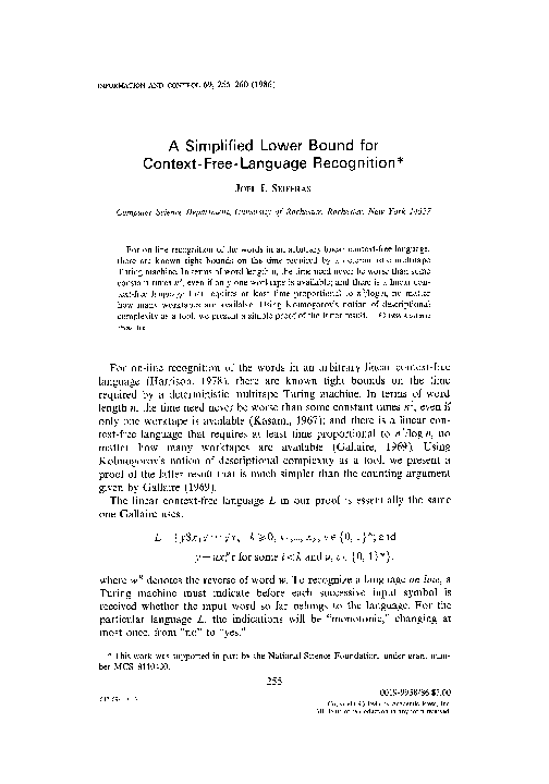 (PDF) A simplified lower bound for context-free-language recognition