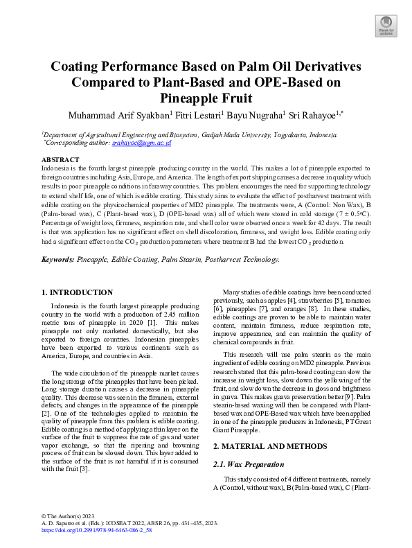 (PDF) Coating Performance Based on Palm Oil Derivatives Compared to Plant-Based and OPE-Based on ...