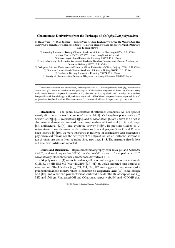(PDF) Chromanone Derivatives from the Pericarps of Calophyllum polyanthum