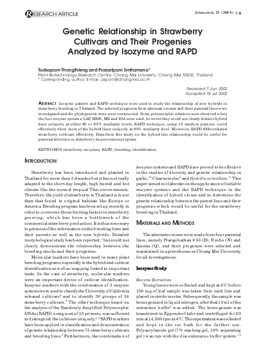 (PDF) Genetic Relationship in Strawberry Cultivars and Their Progenies ...