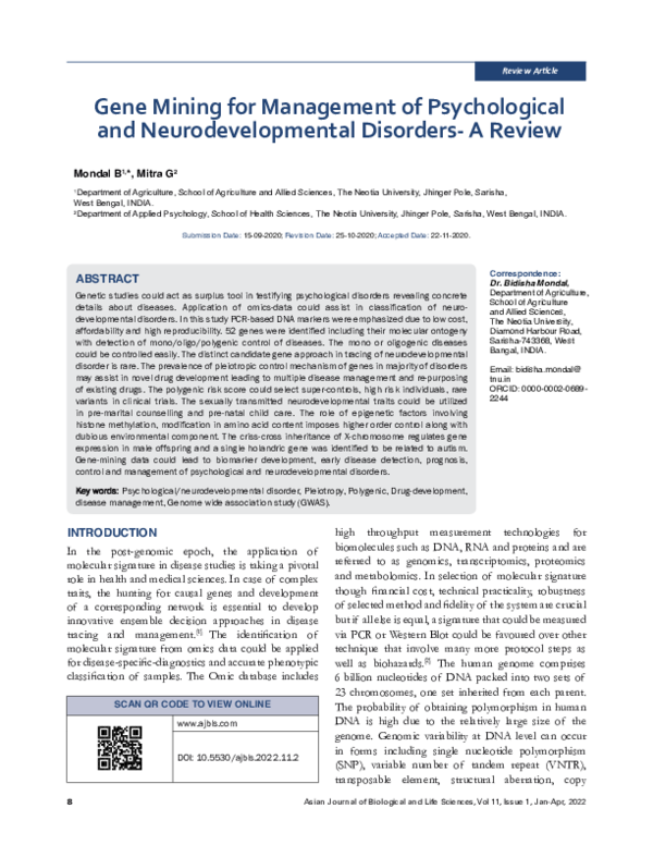 (PDF) Gene Mining for Management of Psychological and Neurodevelopmental Disorders-A Review