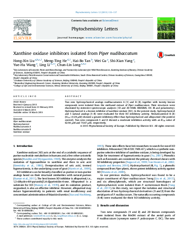 (PDF) Xanthine oxidase inhibitors isolated from Piper nudibaccatum