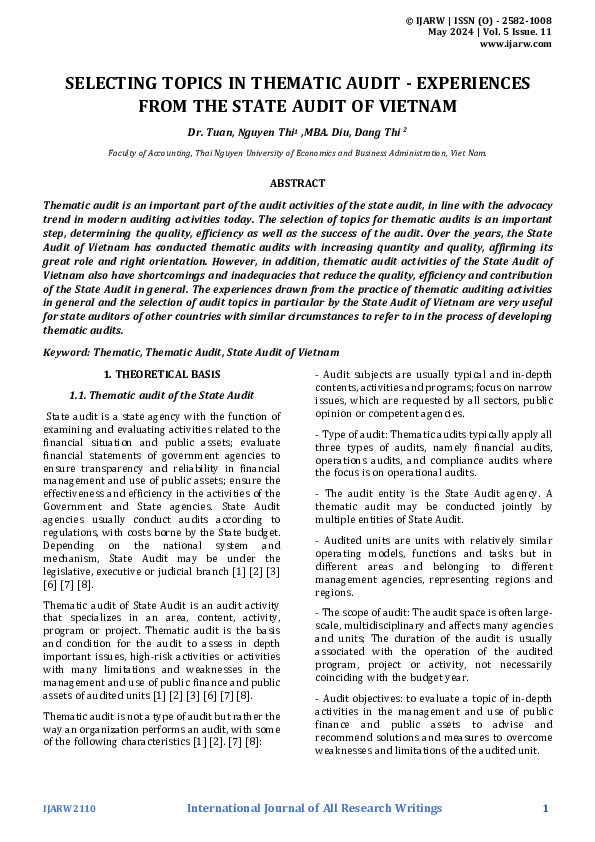 (PDF) SELECTING TOPICS IN THEMATIC AUDIT -EXPERIENCES FROM THE STATE ...