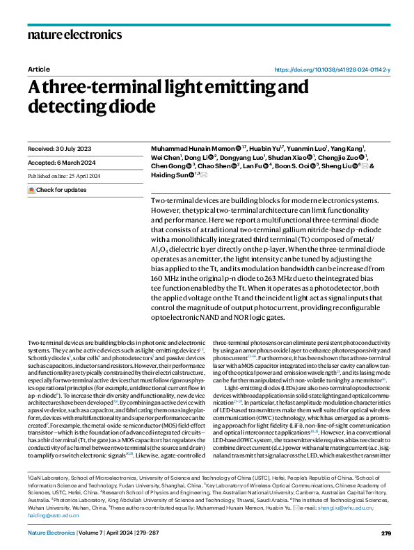 (PDF) A three-terminal light emitting and detecting diode