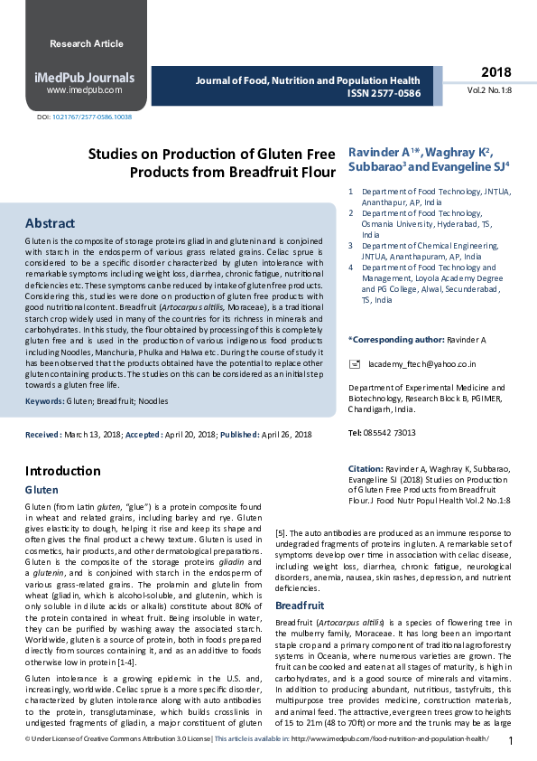 (PDF) Studies on Production of Gluten Free Products from Breadfruit Flour