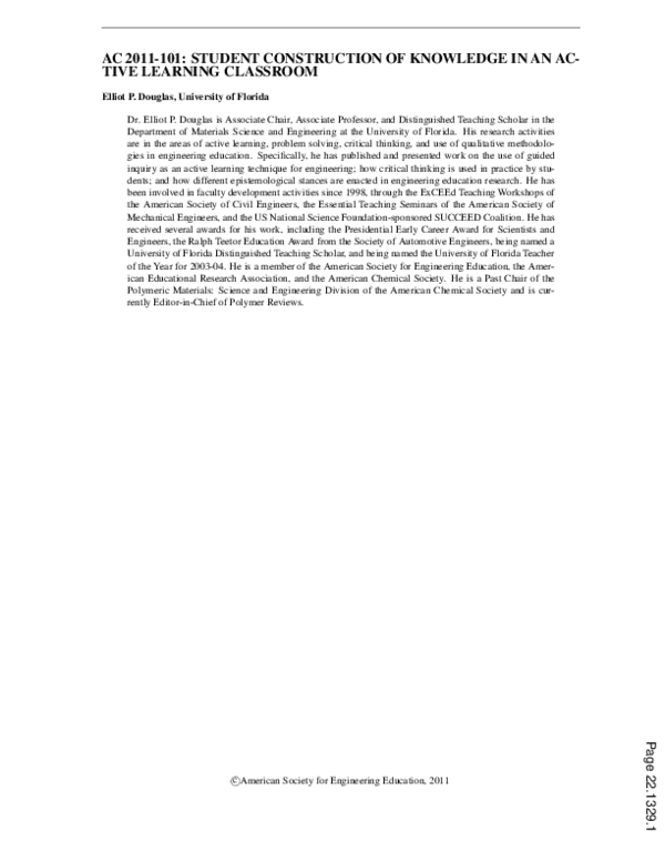 (PDF) Student Construction of Knowledge in an Active Learning Classroom