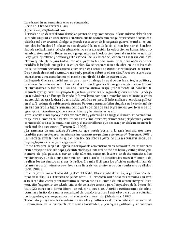 (PDF) La educación es humanista o no es educación