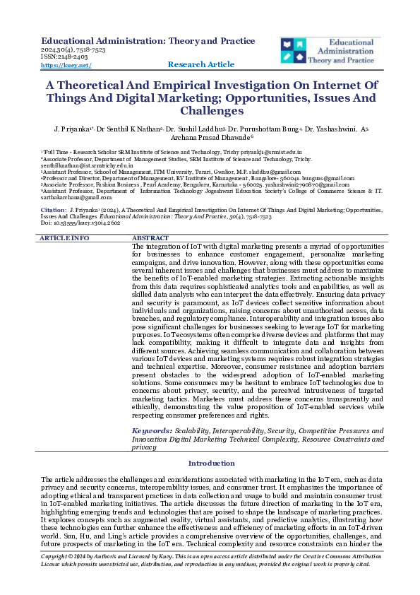 (PDF) A Theoretical And Empirical Investigation On Internet Of Things ...