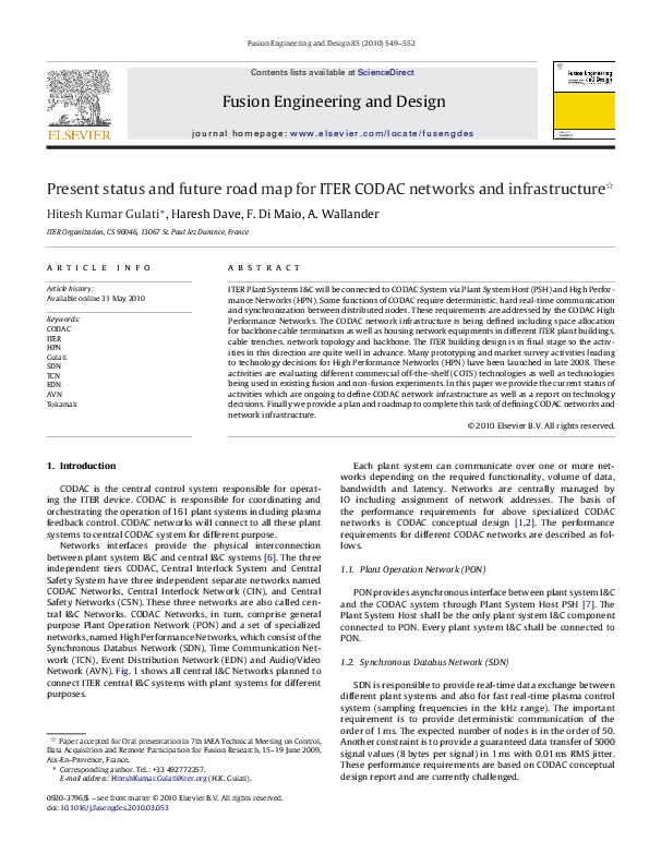 (PDF) Present status and future road map for ITER CODAC networks and ...