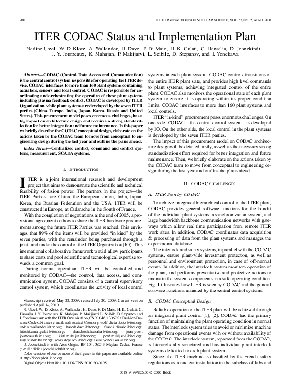 (PDF) ITER CODAC Status and Implementation Plan