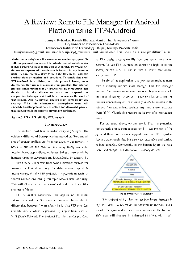 (PDF) A review: Remote file manager for Android platform using FTP4Android