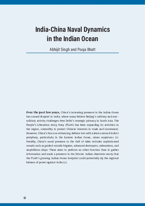 (PDF) India-China Naval Dynamics in the Indian Ocean