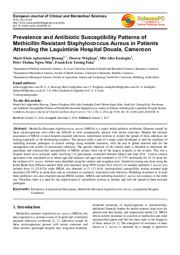 Prevalence And Antibiotic Susceptibility Patterns Of Methicillin