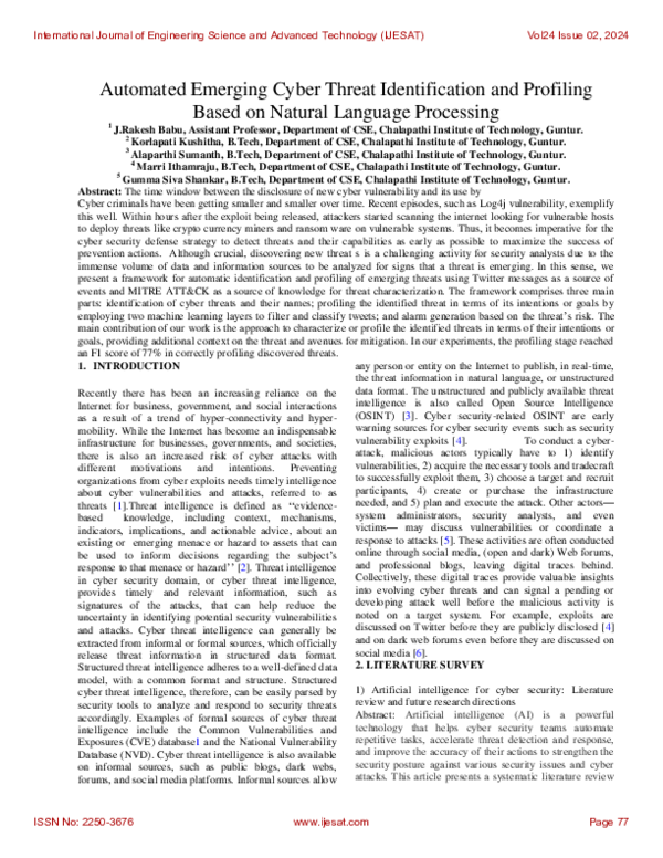 (PDF) Automated Emerging Cyber Threat Identification and Profiling ...