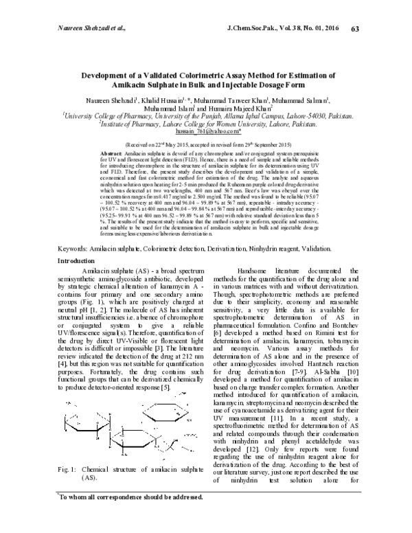 (PDF) Development of a Validated Colorimetric Assay Method for Estimation of Amikacin Sulphate ...
