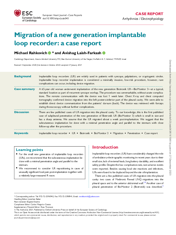 (PDF) Migration of a new generation implantable loop recorder: a case ...
