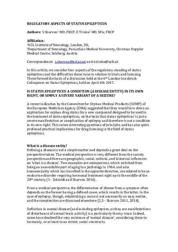 (PDF) Regulatory aspects of status epilepticus