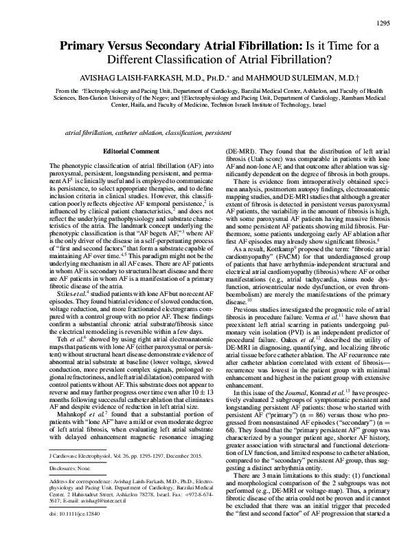 (PDF) Primary Versus Secondary Atrial Fibrillation: Is it Time for a ...